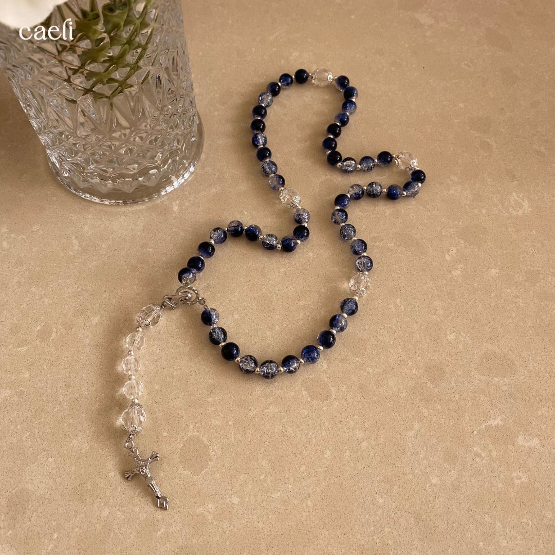 Blue Glass Bead Rosary | Caeli Studios Handcrafted Rosary – Surrender Gifts