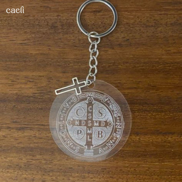 St. Benedict Medal Acrylic Keychain with Silver Cross Charm | Acrylic ...
